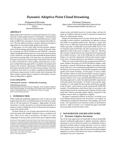 Pdf Dynamic Adaptive Point Cloud Streaming