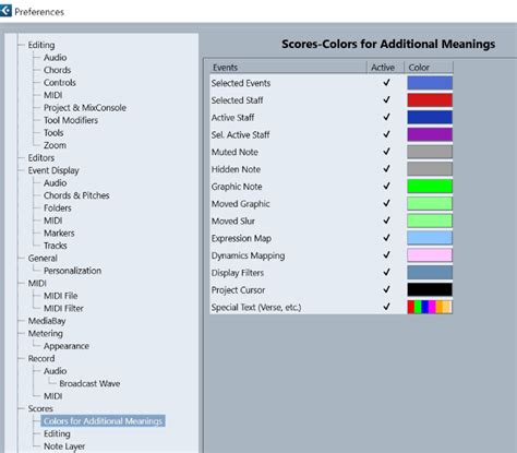 큐베이스 Cubase 13 환경설정 10 Scores Colors for Additional Meanings