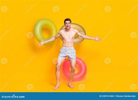 Photo Of Impressed Sweet Young Guy Shirtless Dressed Dark Glasses Hands