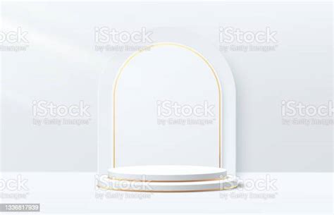 받침대 연단벡터 3d 추상 스튜디오 룸 아치 배경이있는 흰색과 금색 기하학적 플랫폼 화장품 프리젠 테이션을위한 고급 장면 쇼케이스 모의 프로모션 디스플레이 케이스 메달
