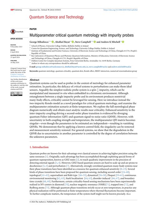 Pdf Multiparameter Critical Quantum Metrology With Impurity Probes