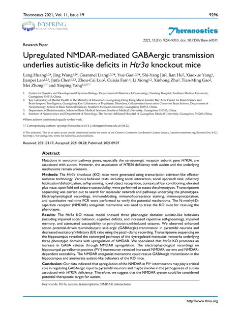 Pdf Upregulated Nmdar Enhanced Gabaergic Transmission Underlies Autistic Like Deficits In