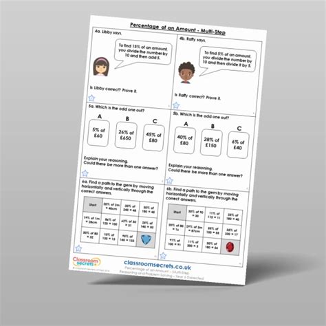 year 6 percentage of an amount multi step reasoning and problem solving