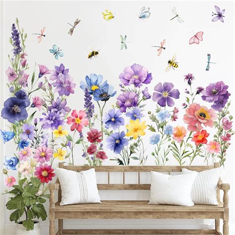 9 Pieces Flowers Wall Decals Flower Decals For Walls Vinyl