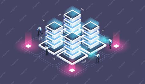 Premium Vector Big Data Flow Processing Concept Cloud Database Server Room Rack Data Center