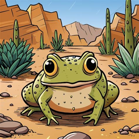 파란 하늘 배경을 가진 개구리의 만화 그림 프리미엄 Ai 생성 벡터