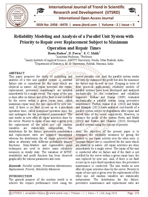 Reliability Modeling And Analysis Of A Parallel Unit System With Priority To Repair Over