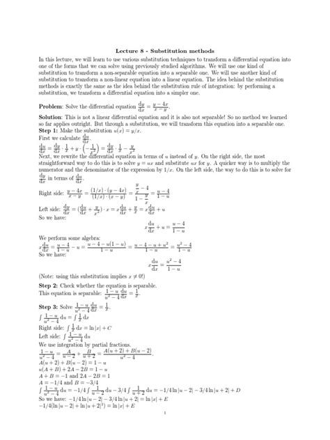 Lecture 8 Substitution Methods Pdf Differential Equations Equations