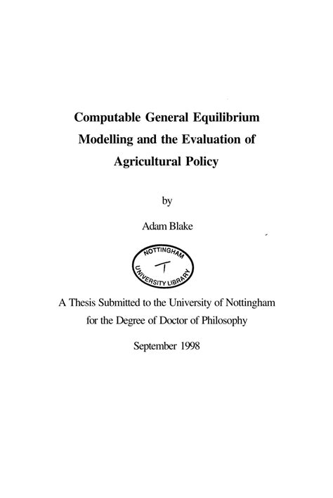 Pdf Computable General Equilibrium Modelling And The Evaluation Of Agricultural Policy