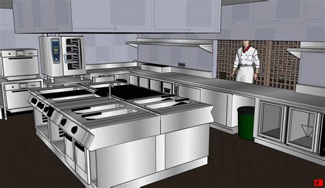 Plano Para Cocina Central De Restaurante 40m2 Con Render 3d