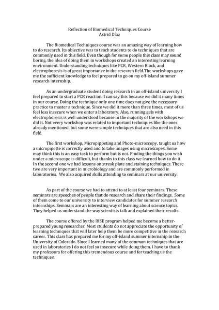 Reflection Of Biomedical Techniques Course Docx