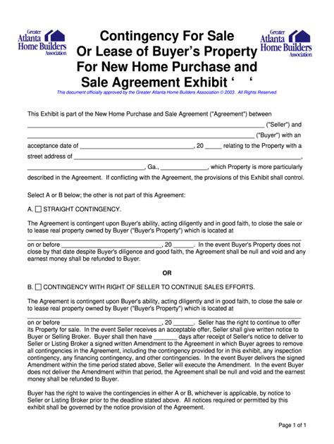 Contingency For Sale Or Lease Of Buyers Property Blank Fillable