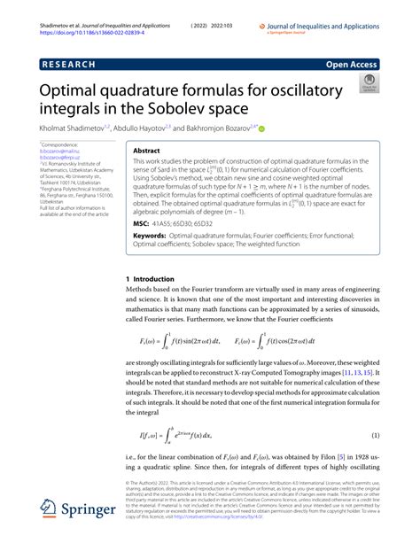 Pdf Optimal Quadrature Formulas For Oscillatory Integrals In The