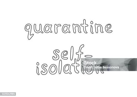 검역 자기 격리 시간 및 코로나 바이러스 예방을 주제로 흑백으로 손으로 쓴 낙서 등고선 세트 소셜 네트워크 전단지 스티커 타이포