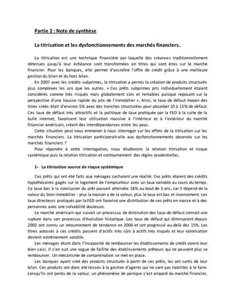Note De Synthese Notes De Synthèse économie Partie 2 Note De