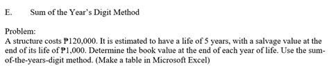 Solved E Sum Of The Year S Digit Method Problem A Chegg Com