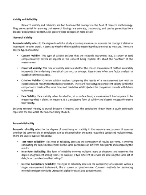 Validity And Reliability Pdf Validity Statistics Survey Methodology