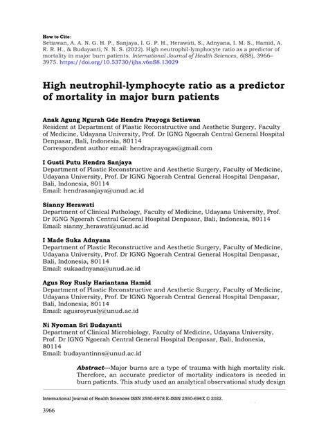 Pdf High Neutrophil Lymphocyte Ratio As A Predictor Of Mortality In