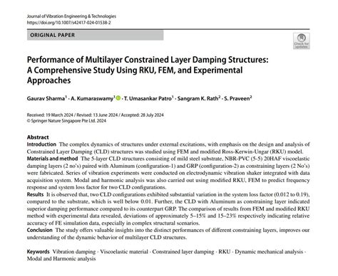 Im Thrilled To Share My Latest Research Paper Performance Of Multilayer Constrained Layer