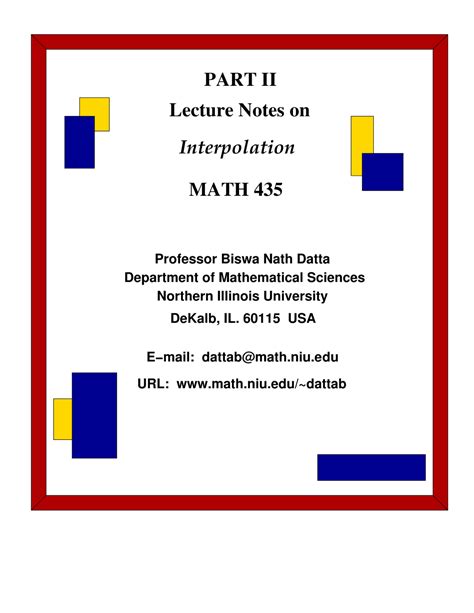 Interpolation Numerical Analysis Handout Math 435 Docsity