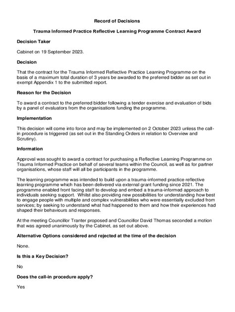 Fillable Online Record Of Decisions Trauma Informed Practice Reflective