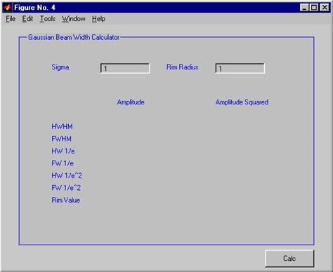 Gaussian Beam Width Calculator