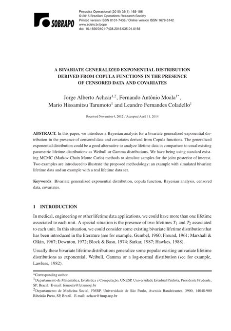 Pdf A Bivariate Generalized Exponential Distribution Derived From Copula Functions In The