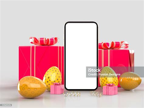 행복한 부활절 스마트 폰과 장식 부활절 휴일 창조적 인 배경 부활절 개념 모형 3d 렌더링 4월에 대한 스톡 사진 및 기타 이미지 Istock