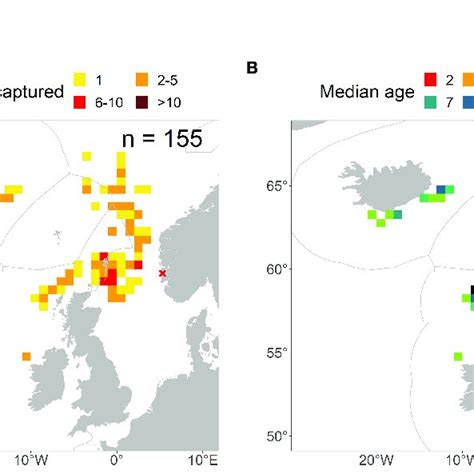 a spatial distribution of recaptures aggregated over 2012 2021 from