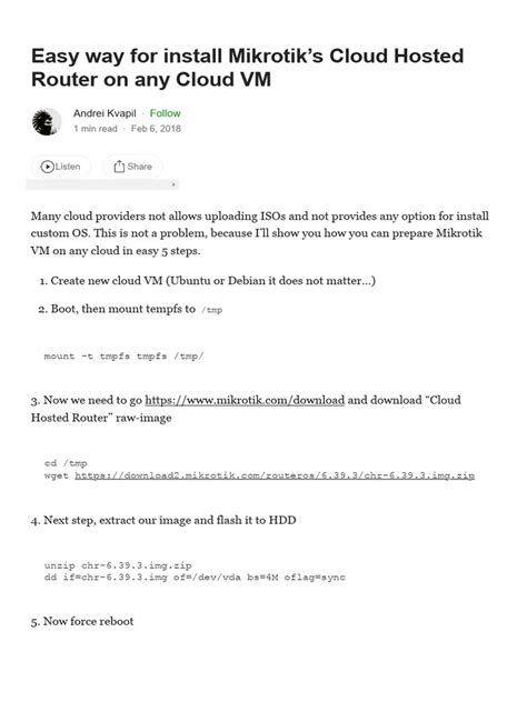 Easy Way For Install Mikrotiks Cloud Hosted Router Pdf