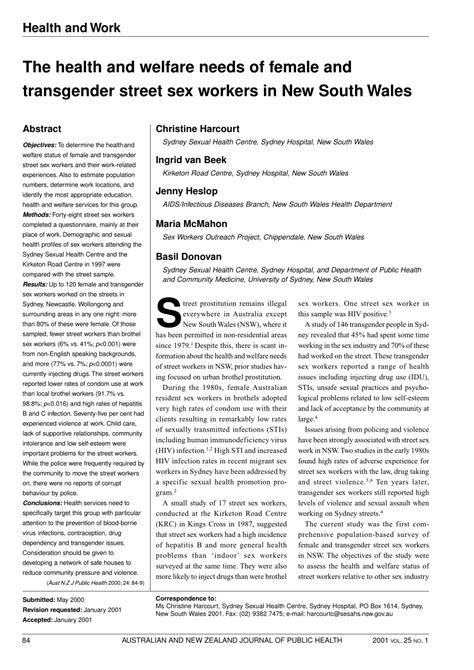 PDF The Health And Welfare Needs Of Female And Transgender Street Sex Workers In New South Wales