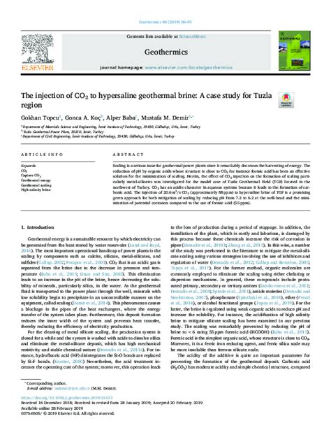 Pdf The Injection Of Co2 To Hypersaline Geothermal Brine A Case