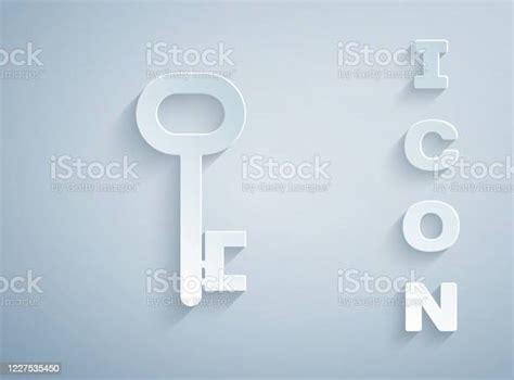 종이 컷 집 키 아이콘 회색 배경에 격리 종이 아트 스타일입니다 벡터 일러스트레이션 3차원 형태에 대한 스톡 벡터 아트 및 기타 이미지 3차원 형태 그림자 금고 보안