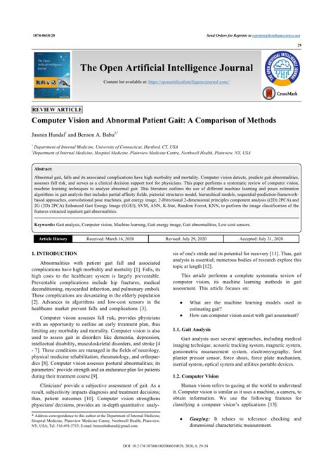 Pdf Computer Vision And Abnormal Patient Gait A Comparison Of Methods