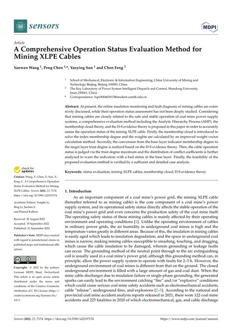 Pdf A Comprehensive Operation Status Evaluation Method For Mining Xlpe Cables