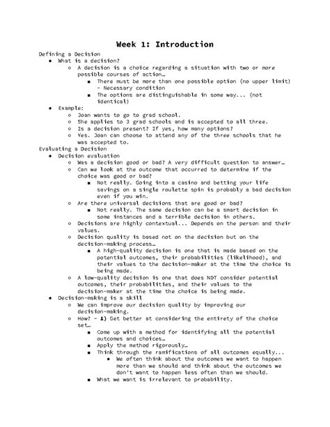 Communication In Decision Making Lecture Notes Week 1 Introduction Defining A Decision What