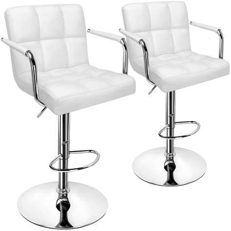 Huracan Bar Stools Set Of 2 White Bar Chairs With Arms Swivel Counter