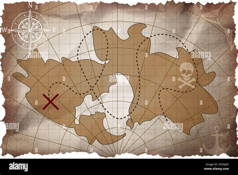 Old Pirate Treasure Map On White Background Illustration Stock Photo