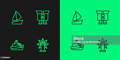 세트 라인 선박 스티어링 휠 스피드 보트 요트 요트 범선 및 쌍안경 아이콘 벡터 키 선박 부속에 대한 스톡 벡터 아트 및 기타 이미지 키 선박 부속 Regatta