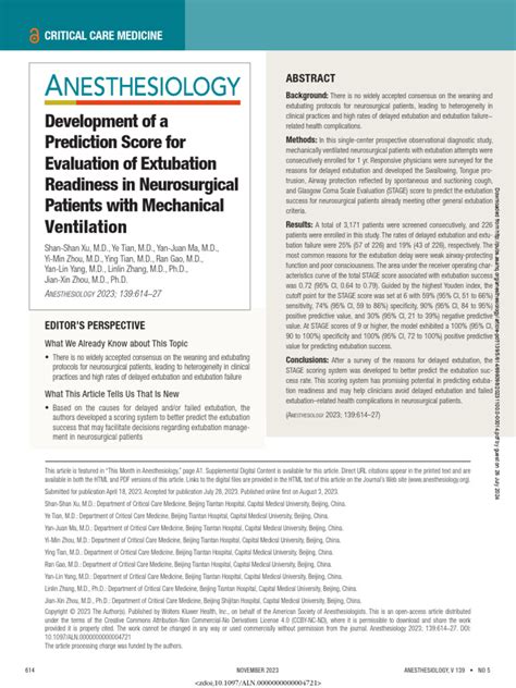 Extubation Criteria Following General Anaesthesia Pdf Intensive