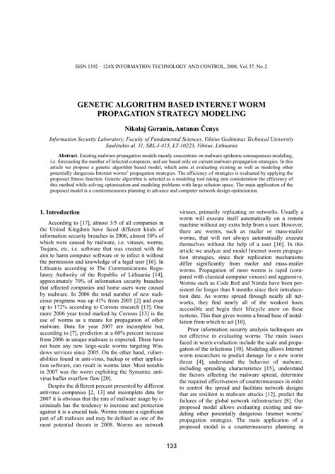 Pdf Genetic Algorithm Based Internet Worm Propagation Strategy Modeling