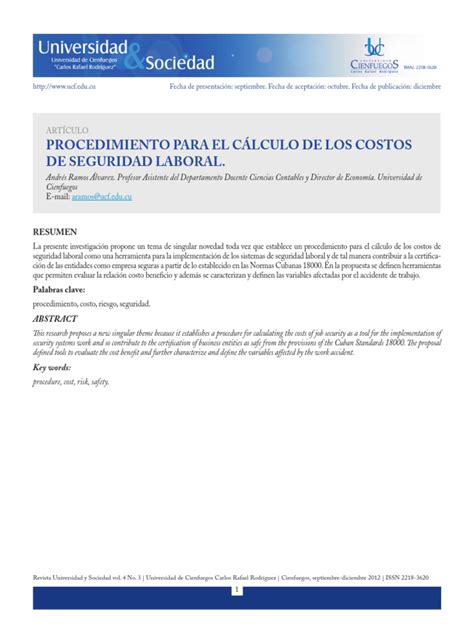 Cálculo De Costos En Seguridad Laboral Pdf Seguridad Y Salud