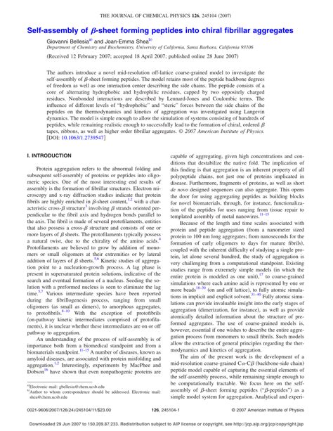 Pdf Self Assembly Of Β Sheet Forming Peptides Into Chiral Fibrillar Aggregates