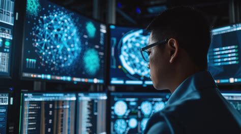 Professional Programer Looking Computer Desktop With Coding Program Aig