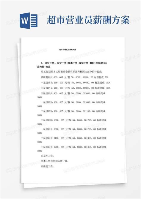 超市店铺奖金分配制度Word模板下载 编号qobmkjxl 熊猫办公