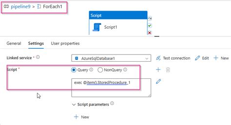azure using lookup activity to execute stored procedure using script