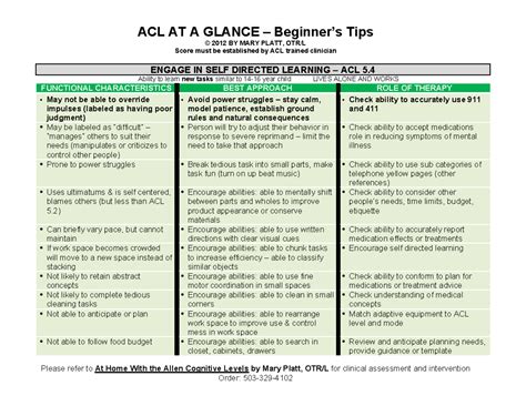 Acl At A Glance Acl 5 Acl At A Glance Beginners Tips © 2012 By