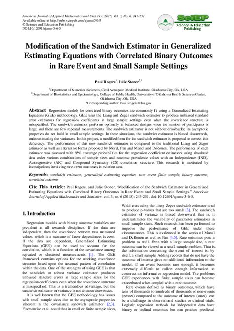 Pdf Modification Of The Sandwich Estimator In Generalized Estimating Equations With Correlated
