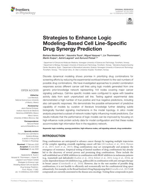 Pdf Strategies To Enhance Logic Modeling Based Cell Line Specific