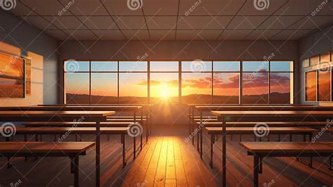 An Empty Classroom At Sunset With The Last Rays Of Daylight Gently